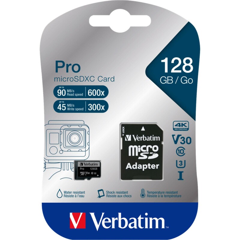 Micro SDXC Card Verbatim PRO 128GB U3 inkl. SD-Adapter günstig kaufen