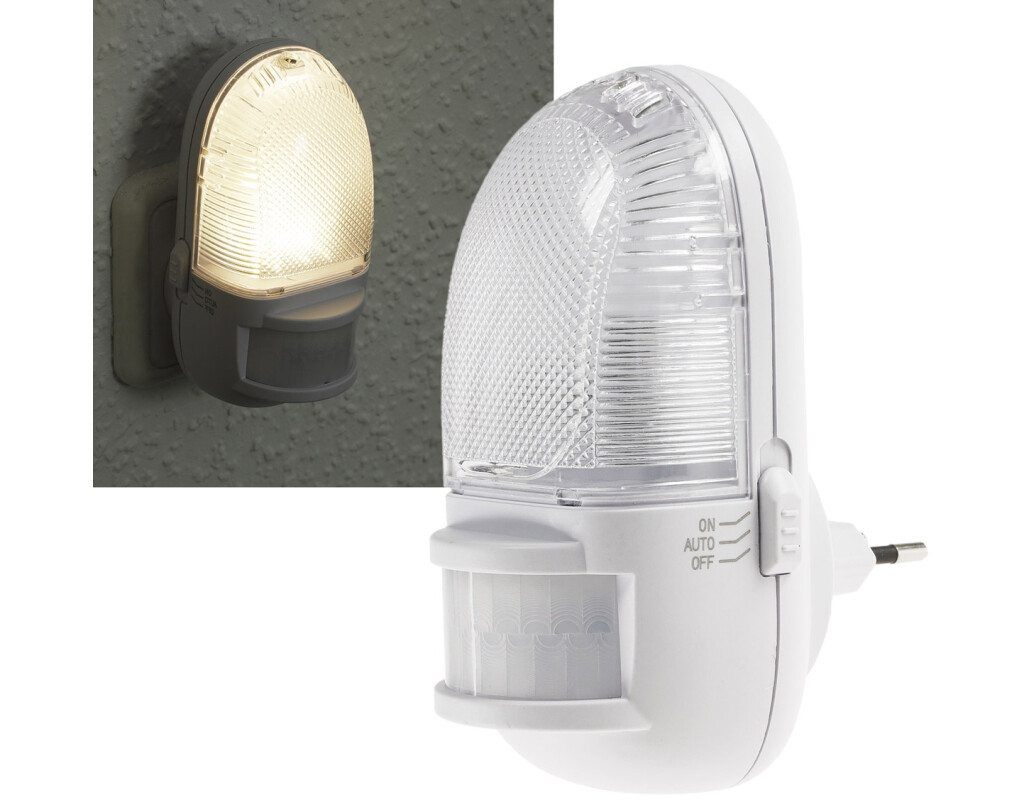 LED Nachtlicht mit Bewegungsmelder 230V 3 weiße LEDs On/Off/Auto günst