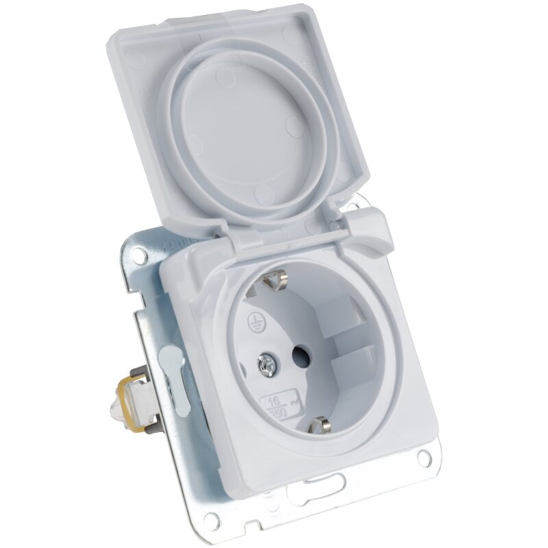 DELPHI Schutzkontakt-Steckdose IP40 250V~/ 16A mit Deckel UP weiß güns